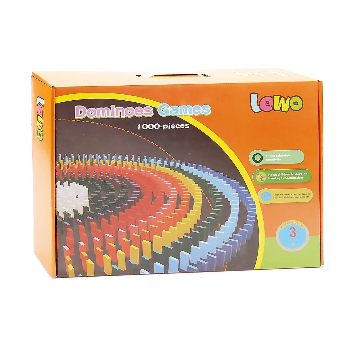Lewo 1000 PCS Dominoes Set for Kids Wooden Building Blocks Bulk Dominoes Racing Tile Games with Extra 11 Add-on Blocks and Storage Bag