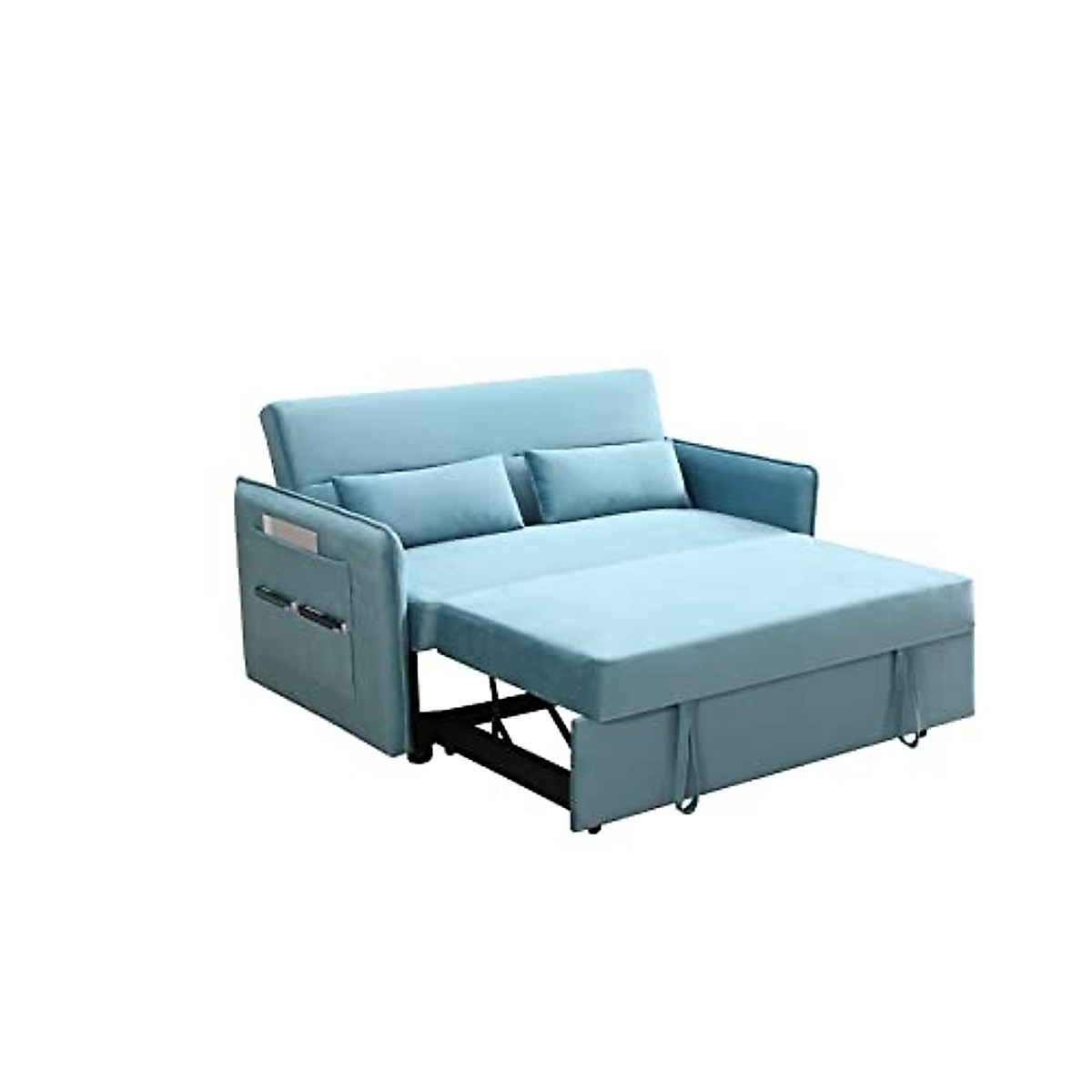 DHHU, Convertible, Modern Adjustable Pull Lounge Chair with 2 Side Pockets and 2 Pillows, Sleeper Home Office, Living Room, Blue Sofa Bed