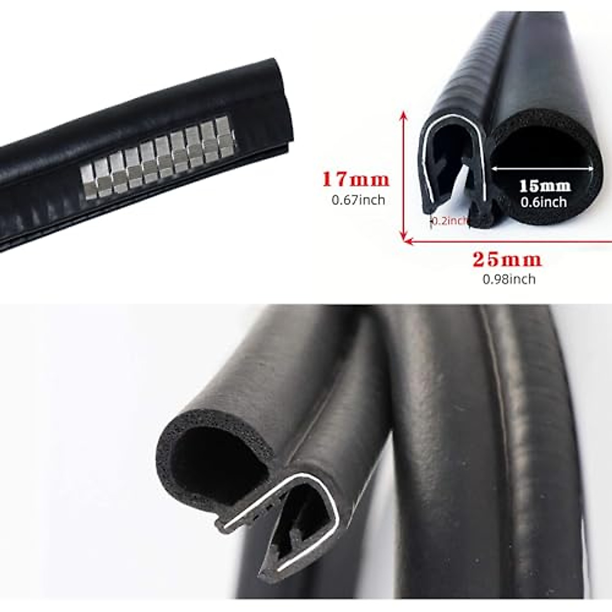 Ssamall Rubber U Channel Bulb Trim Seal,Garage Door Seals Bottom Rubber, Automotive Weather Stripping 0.59"×0.9" Fits Range 3/64"to 3/8" Edge for Car Bus Camper Boat RV Truck Doors (42 Feet)