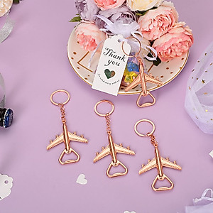 Winocbxt 50PCS AirplaneRose Gold Bottle Opener Keychains for Wedding or Bridla Shower Favors, Gifts, Souvenirs to Guests Bluk