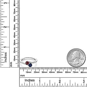 Gem Stone King 925 Sterling Silver Red Rhodolite Garnet and Blue Sapphire Bypass Ring For Women (0.96 Cttw, Gemstone January Birthstone, Round 4MM, Available In Size 5, 6, 7, 8, 9)