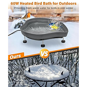Heated Bird Bath for Outdoors for Winter - 60W Thermostatically Controlled Birdbath Heater for Winter with Large Capacity, All Seasons Available Bird Bath Heater for Outdoor in Winter Garden Yard