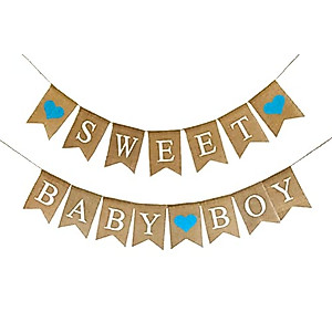 Shimmer Anna Shine Sweet Baby Boy Burlap Banner for Baby Shower Decorations and Gender Reveal Party (Blue)