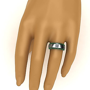 CaratYogi Solitaire Ring With Diamond Band sterling silver Created Emerald Emerald shape Green color Trio Wedding Ring Sets NO setting in Size 5 Minimal Surprise Gifts for Ladies