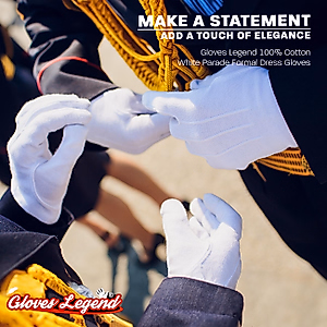 Gloves Legend 3 Pairs (6 Gloves) XL 100% Cotton White Marching Band Parade Formal Attire Costume Gloves For Men