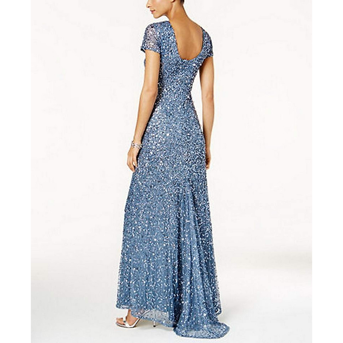 Adrianna Papell Women's Short-Sleeve All Over Sequin Gown, Nile, 14