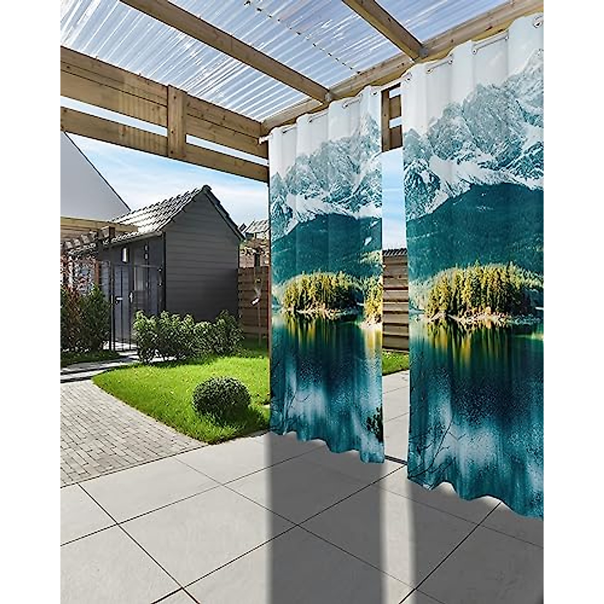 Outdoor Curtains for Patio 2 Panels Set Park Lake Forest Natural Scenery under the Sun Waterproof Privacy Outside Curtain Sun Blocking Grommet Drapes for Porch Gazebo Pergolas Balcony 52x108 Inch