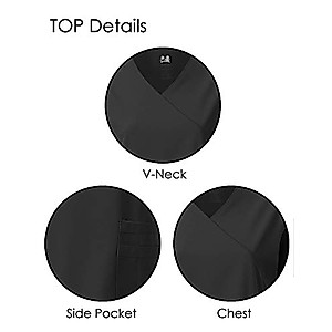 Dagacci Medical Uniform Women's Fitted 4-Way Stretch Y Neck Natural Stretch Scrub Set, Black, M