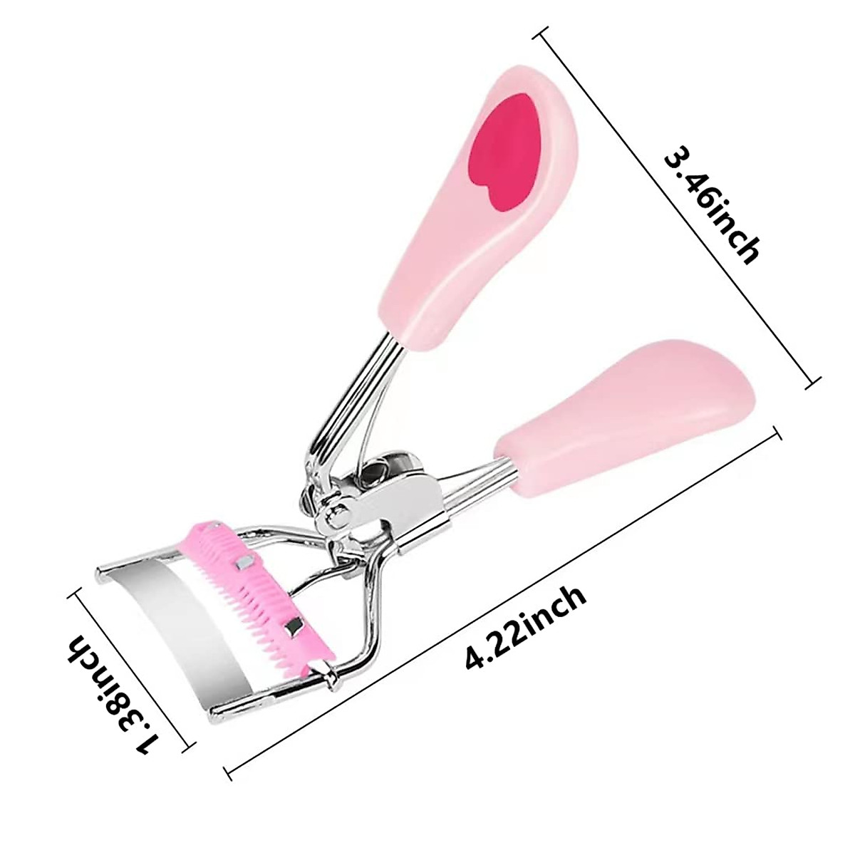 MERVK Stainless Steel Eyelash Curler with Built-in Comb Pinch Pain-Free Suitable for Any Eye Shapes and Sizes, with 5 Silicone Refill Pads (Light Pink)
