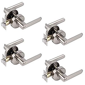 Knobonly Keyed Alike/Combo Keys Entry Door Knobs Lock Set, Modern Heavy Duty Front/Commercial Door Handleset, Satin Nickel Stainless Steel Doorknob Handle 4 Pack