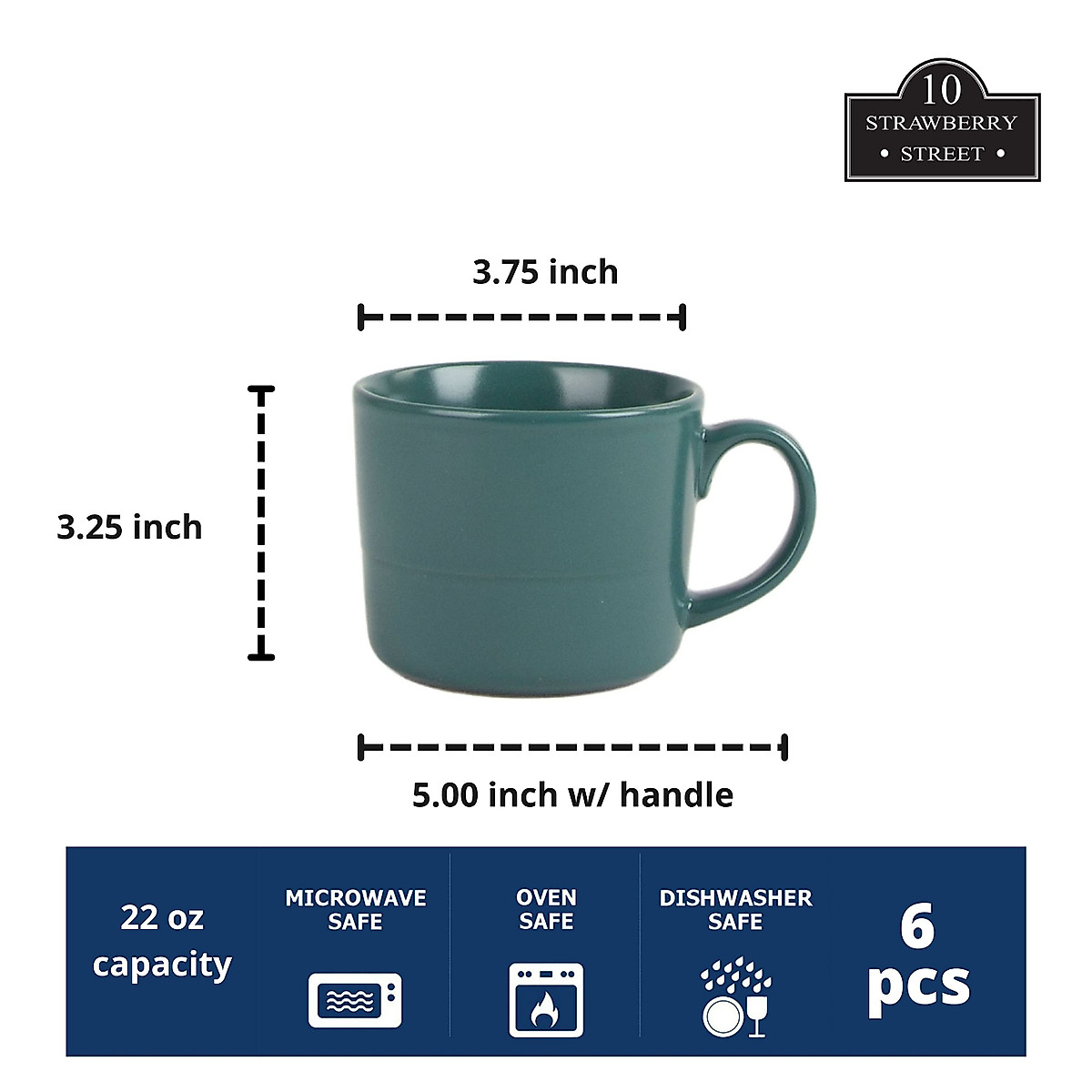 Double Line 3.75"/12 oz Mug, Set of 6, Emerald Green