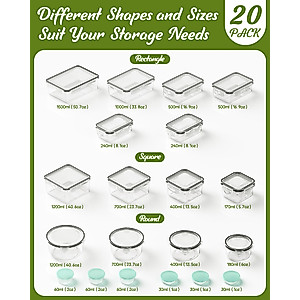 40 Piece Food Storage Containers with Lids(20 Containers & 20 Lids), Plastic Food Containers with Lids for Kitchen Storage and Organization Includes Labels & Pen