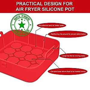 Air Fryer Silicone Pot, 2Pcs 8" Square Air Fryer Silicone Liners Food Safe Non Stick Air fryer Basket Accessories, Reusable Replacement of Parchment Liner Paper Fits 5.8QT or Bigger Square Air Fryer