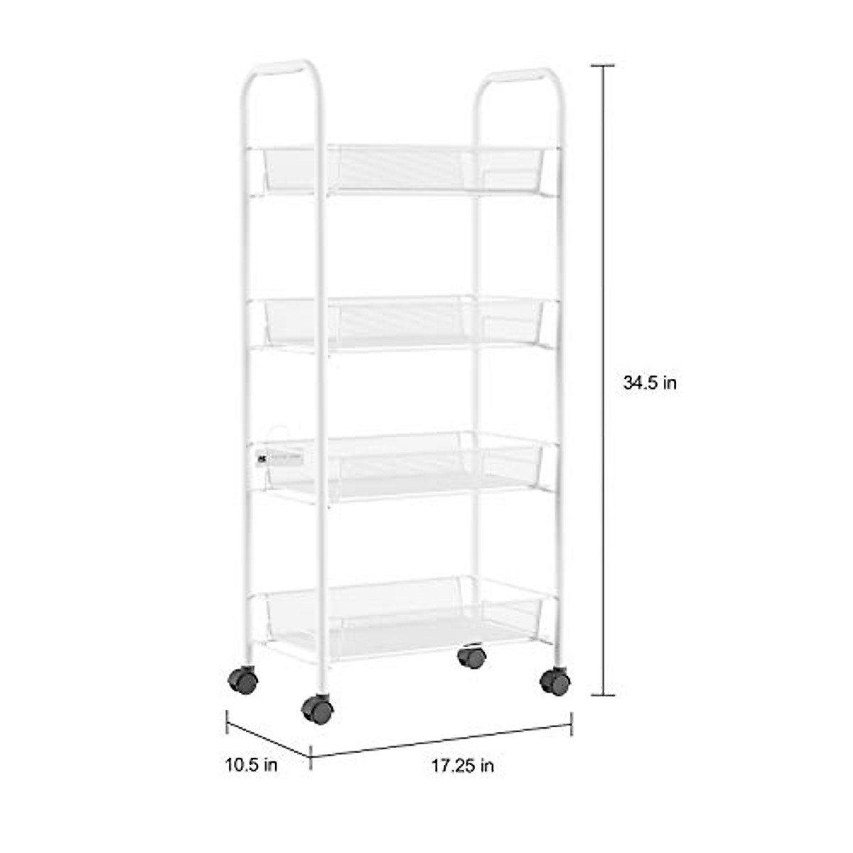 Lavish Home 4-Tiered Narrow Rolling Storage Shelves - Mobile Space Saving Utility Organizer Cart for Kitchen, Bathroom, Laundry, Garage or Office