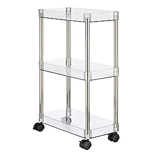 mDesign Slim Portable 3-Tier Household Rolling Storage Cart for Bathroom, Kitchen, Craft Room, Laundry Room, Office, and Kid's Playroom - 4 Rotating Wheels - Clear/Chrome