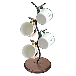 ZWANG Mug Holder, 16 Inch Wooden Base Countertop Mug Tree, Coffee Mugs & Tea Cup Storage Rack, Coffee Counter Bar Accessory & Kitchen Organizer