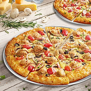 Deedro Stainless Steel Pizza Pan 13½ inch Round Pizza Tray Pizza Baking Sheet, Healthy Pizza Baking Pan Pizza Serving Tray Crisper Pan, Dishwasher Safe, 2 Pack