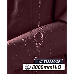 33,000ft Women's Softshell Long Jacket with Hood Fleece Lined Windproof Warm up Waterproof Windbreaker