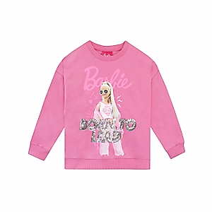Barbie Girls' Sequined Sweatshirt Kids Long Sleeve Sweater 6 Pink