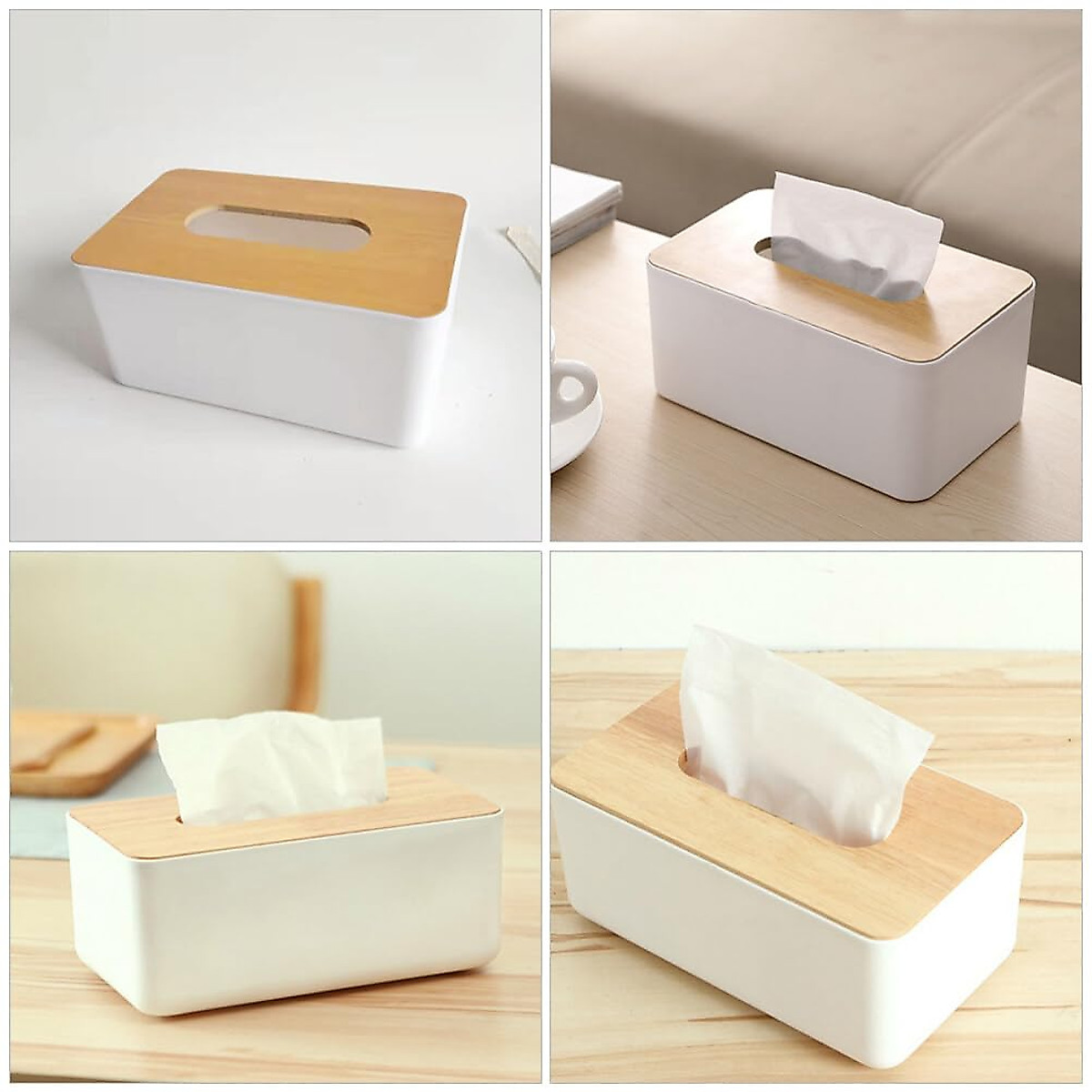 Alipis Bamboo Tissue Box Cover Holder Facial Tissue Dispenser Box Rectangle Paper Tissue Napkin Holder for Bathroom Kitchen Home Countertop