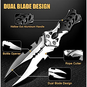 MADSABRE Bundle of 2 Items - Dual Blade Pocket Knife - Japanese Samurai Tanto Fixed Blade Katana - Perfect for Outdoor Hunting Survival Camping EDC Camping Hiking, Unique Gifts for Men