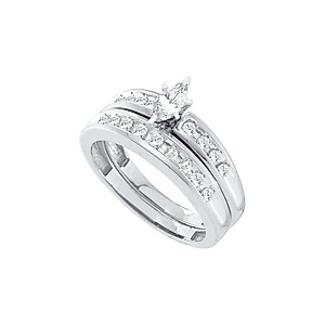 Dazzlingrock Collection 0.51 Carat (ctw) Marquise & Round Diamond Ladies Ring Set 1/2 CT, 14K White Gold, Size 5
