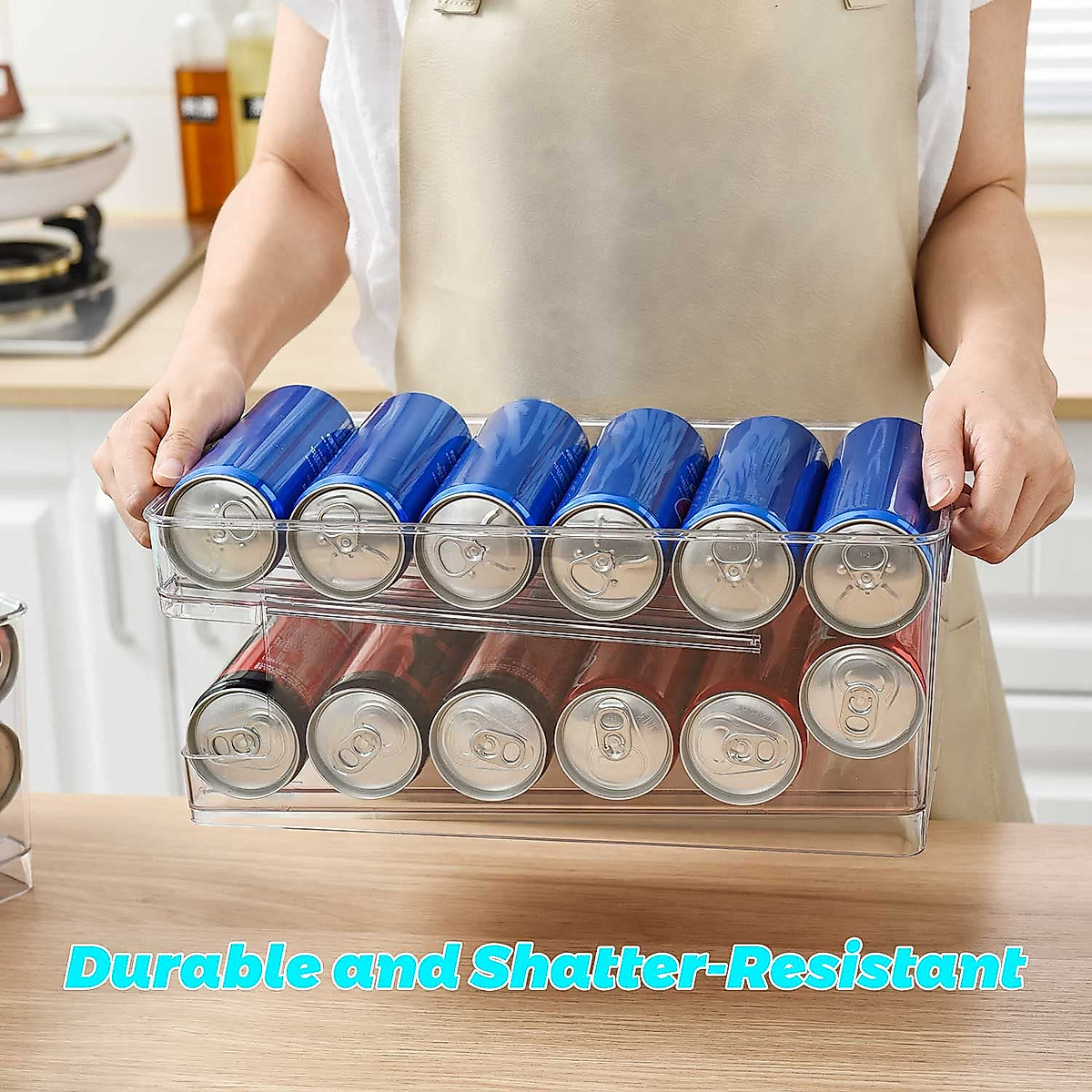 XISAOK Refrigerator Organizer Bins Soda Can Dispenser Clear Plastic Canned Drink Holder Storage for Fridge Kitchen Cabinets