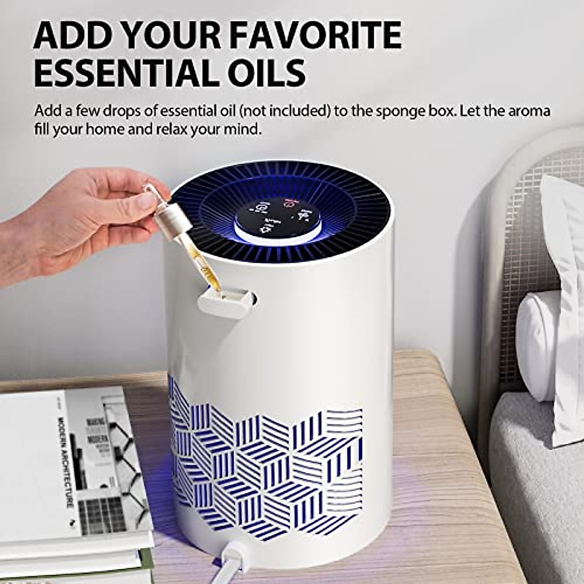 FreAire Air Purifiers for Home, H13 HEPA Air Purifier with RGB Lights Air Cleaner For Home Bedroom Portable Air Purifier with Speed Control For Dust Smoke Pollen Dander Smell-White