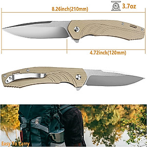 URiver Pocket Knife,G10 handle,With Pocket clip,Material Sharp Blade, Great for Paring, Hunting and Camping,Ideal Gifts for Your Family(Yellow)