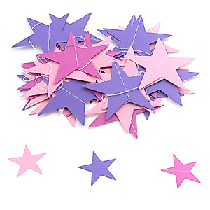 MY MIRONEY Star Bunting Garland Pink & Purple Twinkle Star Hanging Garland Birthday Party Decorations Glitter Stars Paper Party Banner,2.56" Width,13 ft