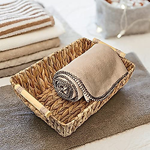 Whalehub Hand-Woven Large Storage Baskets with Wooden Handles, Water Hyacinth Wicker Basket for Organizing