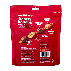 Hartz Oinkies Meathouse'n'Veg Hearty Kabobs Dog Treats with Real Chicken, Duck, Carrots, and Sweet Potato, Long-Lasting Yet Highly Digestible, 18 Count