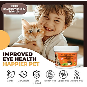 PHONGLEO Dog Eye Wipes, Cat Eye Wipes, Thicker, 100 Pieces, 3 Inch, Pet Eye and Cleaning Wipes, Made of Soft Non-Woven Fabric, Moisturized with Coconut Oil and Aloe Vera, Fragrance Pets Love.