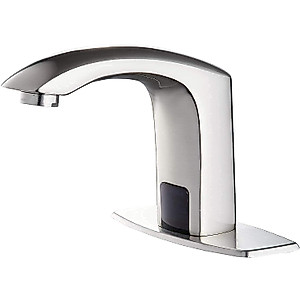 Automatic Sensor Touchless Bathroom Sink Faucet Hands-Free Bathroom Sink Faucet with Overflow Drain Aerator Bath Tub Lavatory Vanity Brushed Nickel Commercial One Hole Brass Basin Mixer Tap