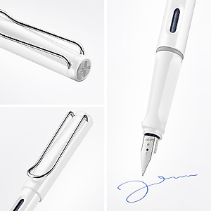 LAMY safari white - Fountain Pen with ergonomic grip & polished steel nib in size B - ideal for any Writing & Calligraphy - including LAMY T 10 blue cartridge - Right-Handed