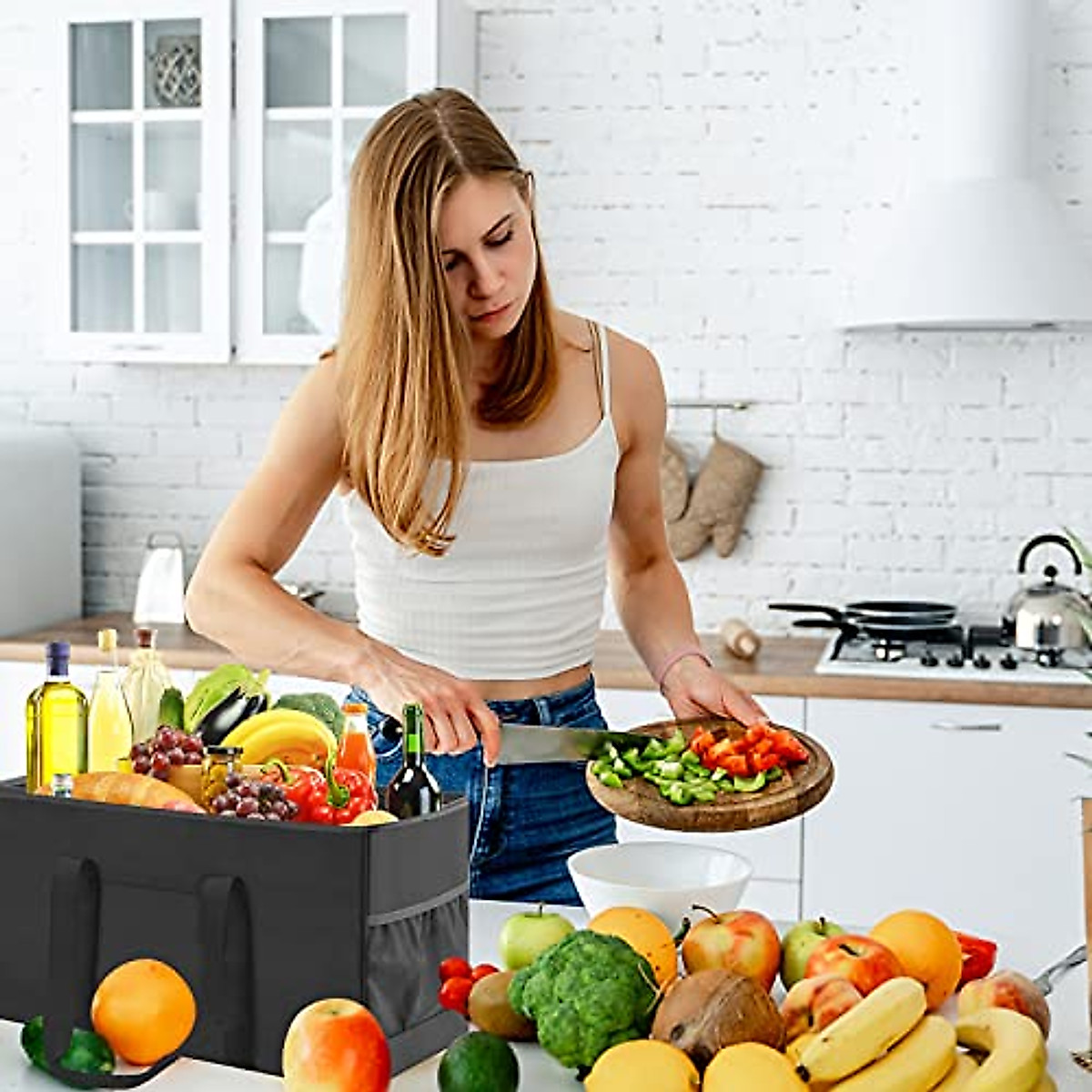 Steranka Extra Large Utility Tote Bag,Large Tote Bag Reusable Grocery Bags Collapsible Tote for Groceries,Storage,Picnic,Beach,Black