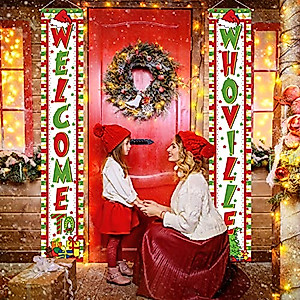 Whoville Christmas Decorations Christmas Porch Sign- Welcome To Whoville Christmas Door Decorations Hanging Banner Backdrop Outdoor Grinchmas Xmas Eve Holiday Party Supplies 2Pcs