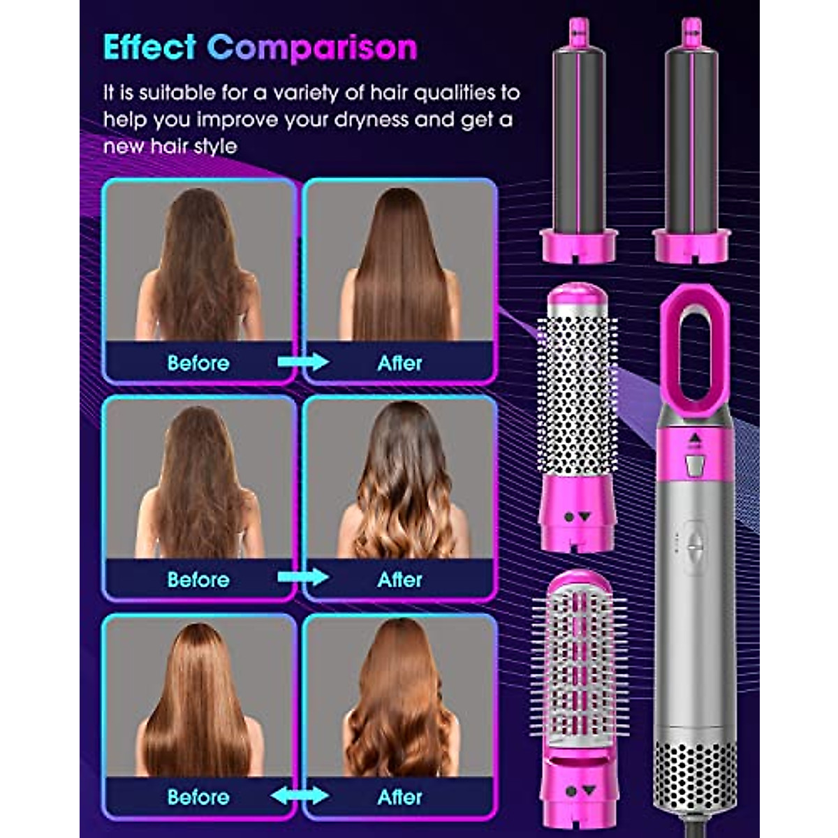 EWSBI Hair Dryer Brush Set，5 in 1 Detachable Blow Dryer Brush with Negative Ion Technology, Suitable for Straightening, Curling, Blow Drying of Hot Air Brush