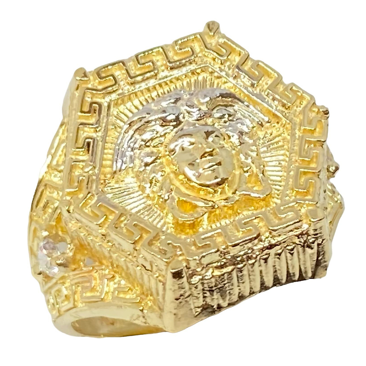 21 MM WIDE TWO TONE HEXAGON GREEK BEAUTY LADY MEDUSA RING REAL 10K YELLOW GOLD SG4534