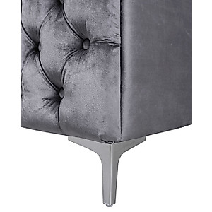 Iconic Home Mozart Elegant Velvet Modern Deeply Tufted with Silver Nailhead Trim Chrome Legs Right Facing Sectional Sofa, Grey