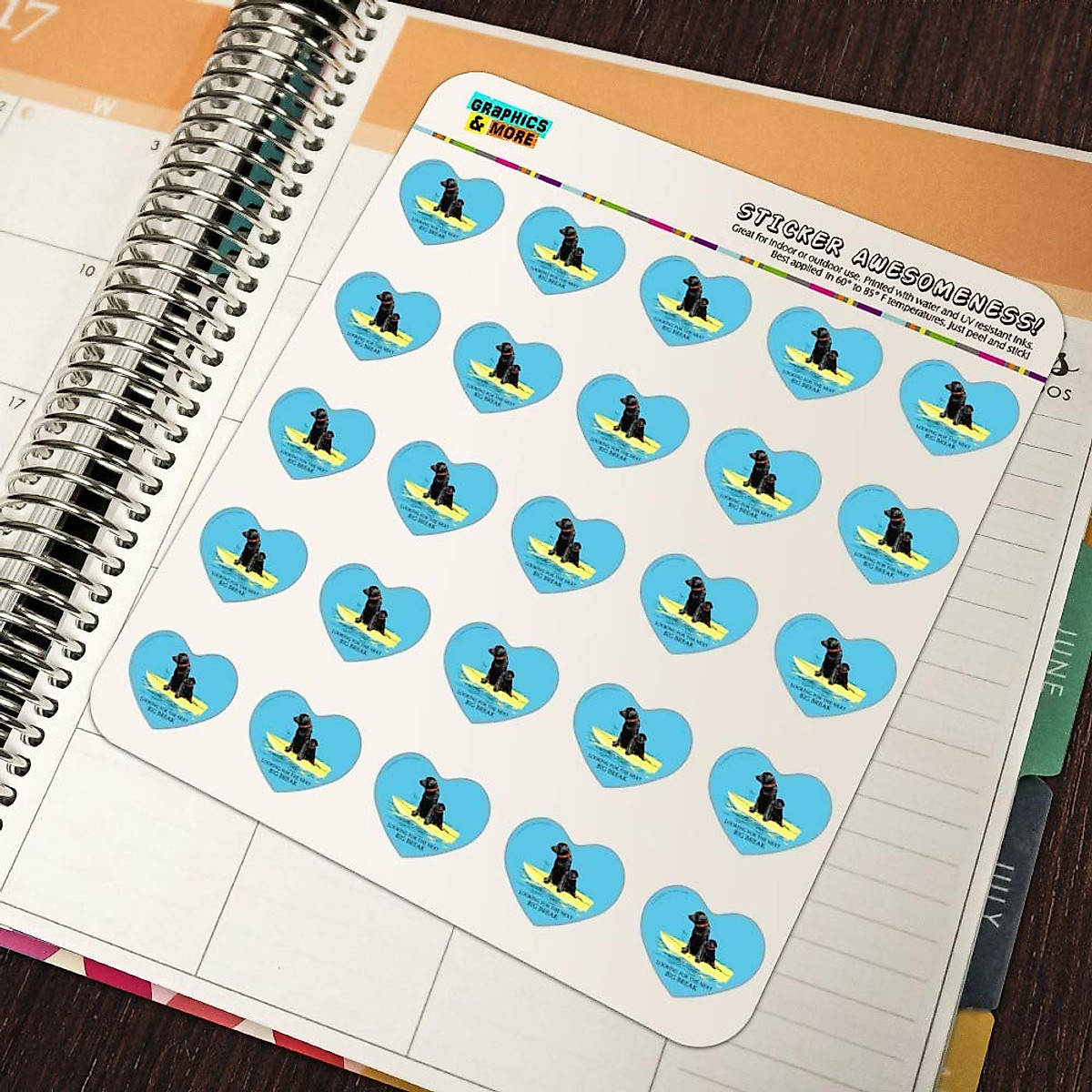 Looking for The Next Big Break Surfing Dog Puppy Surf Heart Shaped Planner Calendar Scrapbook Craft Stickers