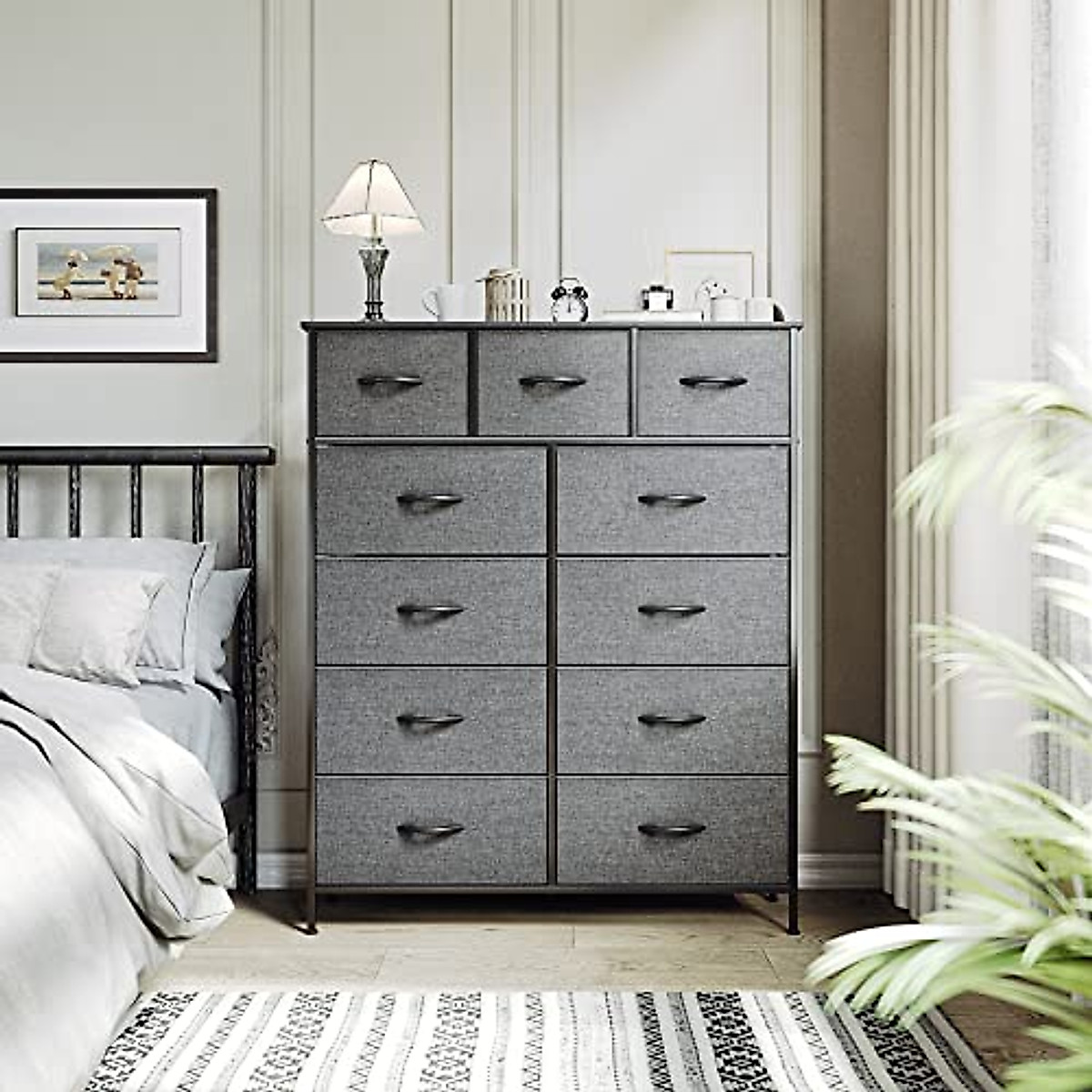 YITAHOME 11-Drawer Fabric Dresser, Dresser for Bedroom, Hallway, Nursery, Closets, Tall Chest Organizer Unit with Sturdy Steel Frame, Wooden Top, Cool Grey