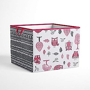 Bacati Owls Girls Cotton Storage Box Large, Pink/Grey