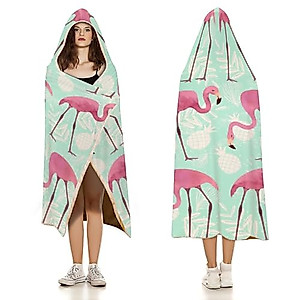 TaoYTao 50"x60" Women Flamingo Summer Pattern Blanket Hoodie, Foldable Wearable Funny Hooded Blanket Robe Cloak, Christmas Birthday Gifts Anniversary For Wife Girlfriend Women