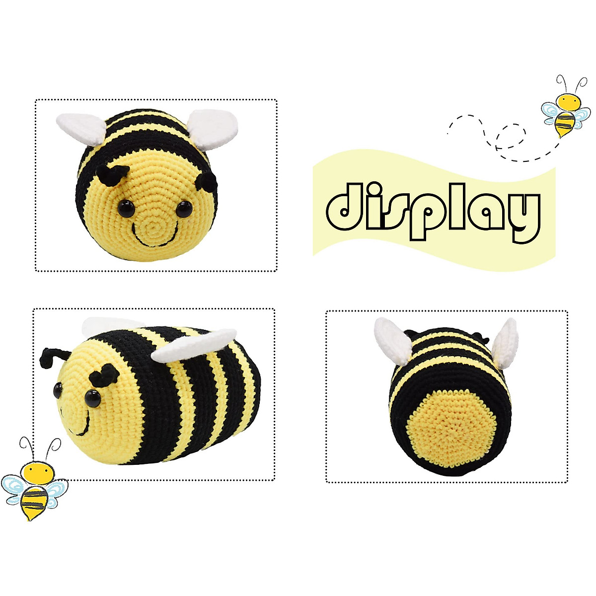 BABOLI Handmade Emotional Support Bee Stuffed Animal Crochet Fuzzy Bumblebee with Smile Face and White Wings Knit Soft Yarn Plush Bee Toy Pretty Sweet Gifts for Kids or Stuff Collection 6 Inch
