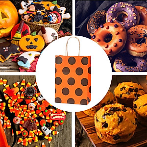 24 Pcs Halloween Treat Bags with Handles, Halloween Goodie Bags Candy Bags Paper Gift Bags For Trick or Treating, Kraft Paper Bags Party Favor Reusable Paper Bags for Halloween Thanksgiving Day