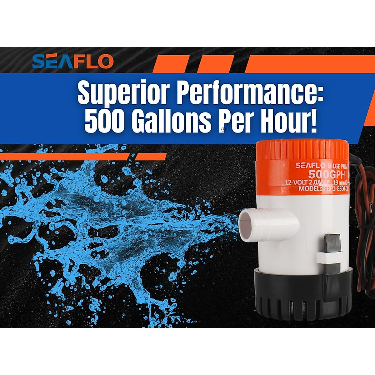 SEAFLO 01-Series 500 GPH Bilge Pump 12v 4-Year Warranty!