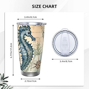 Groamaup 20oz Seahorse Stainless Steel Insulated Tumbler with Lid and 3pcs Straw Sets, Sea Animals Car Cup for Cold and Hot Drinks, Coffee Mug for Travel Office and Home Use