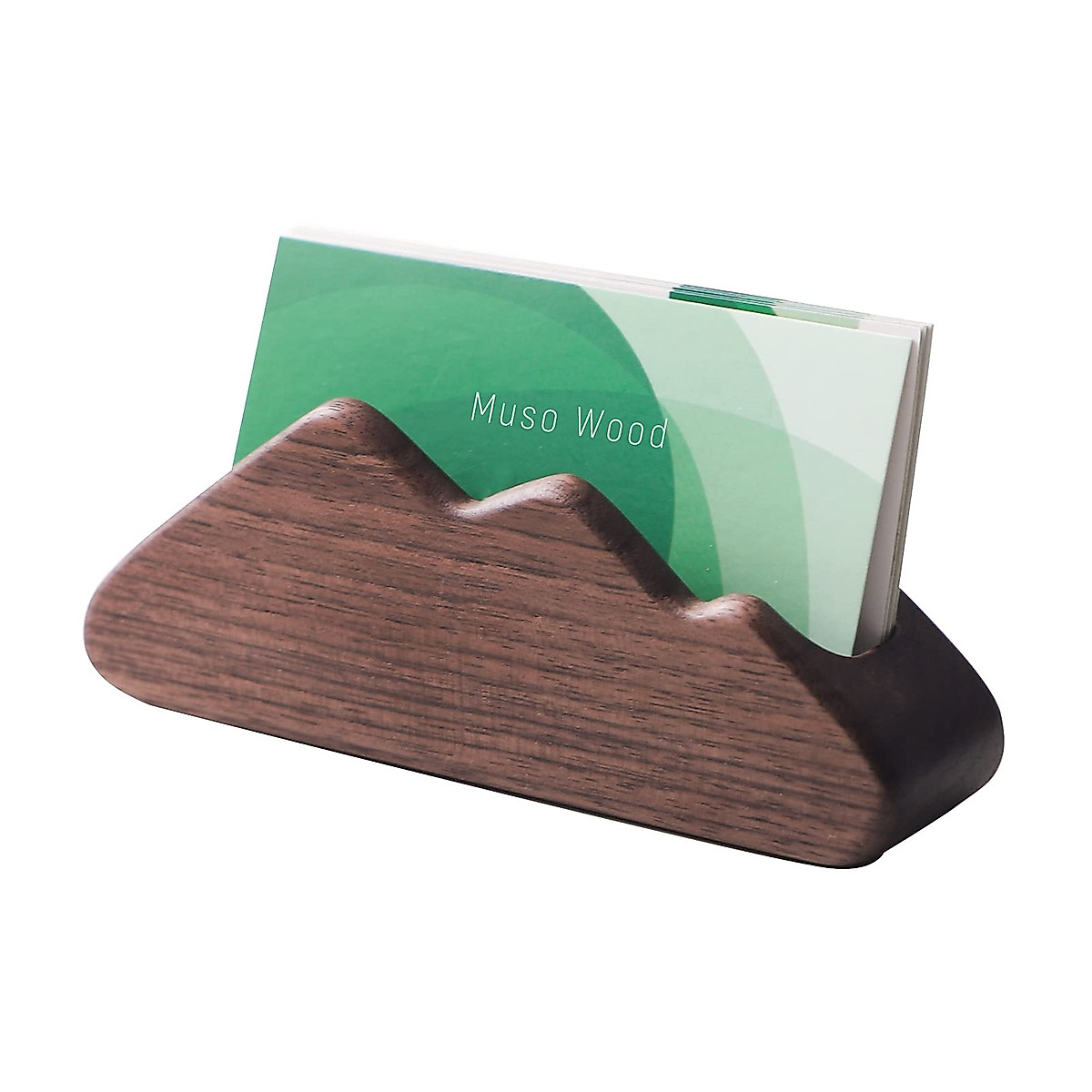 muso wood Business Card Holder for Desk Wooden Display Business Card Stand for Office Tabletop 2 Pack (Walnut)