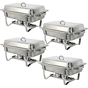 Elegant Design Durable Frame 4 PACK CATERING STAINLESS STEEL Welded CHAFER CHAFING DISH SET 8 Quart PARTY PACK Buffets, Hotel Breakfast Area, Brunches, Wedding Banquets Mirror Dripless Water Pan